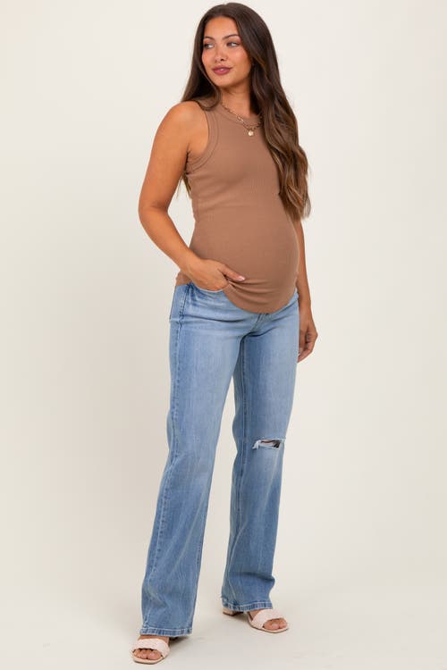 PINKBLUSH Distressed Knee Slim Fit Wide Leg Maternity Jeans
